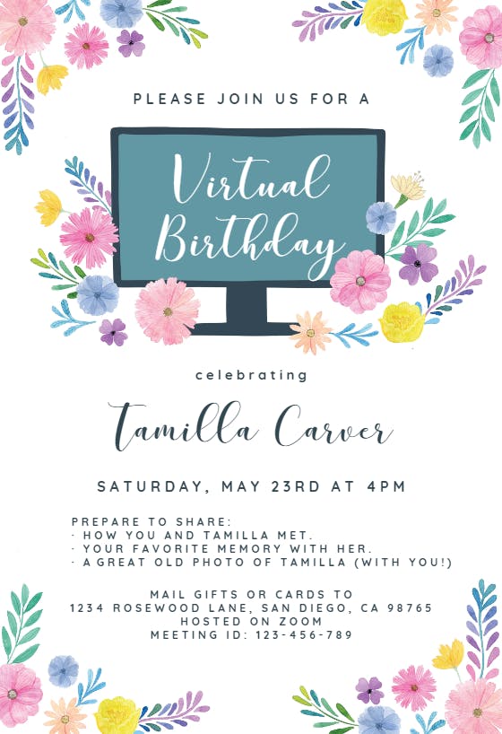 Flower Computer - Birthday Invitation Template (Free) | Greetings Island