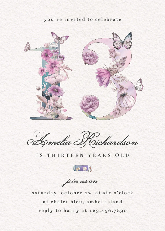 Flutter Florals 13 - Birthday Invitation Template (Free) | Greetings Island