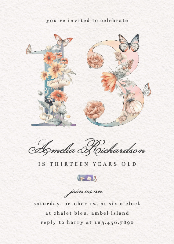 Flutter Florals 13 - Birthday Invitation Template (Free) | Greetings Island