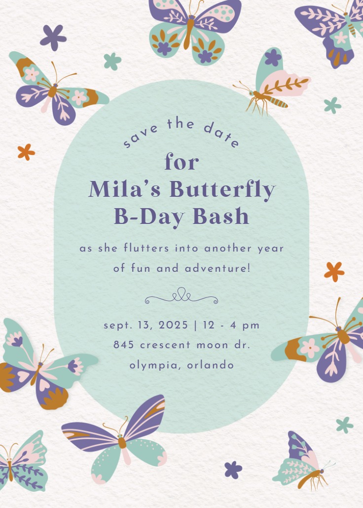 Fluttering Fun - Birthday Invitation Template (Free) | Greetings Island