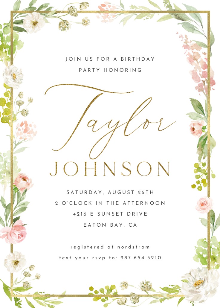 Frame and floral - Birthday Invitation Template | Greetings Island