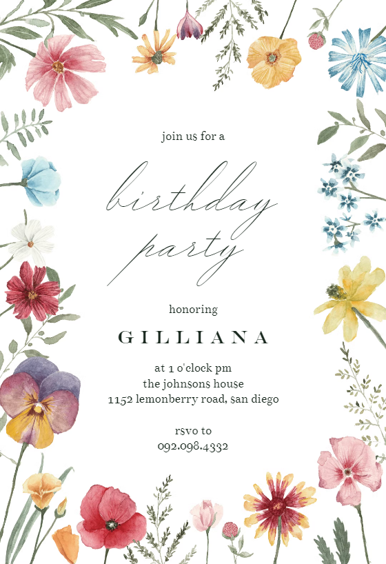 Fresh Meadow Flowers - Birthday Invitation Template | Greetings Island