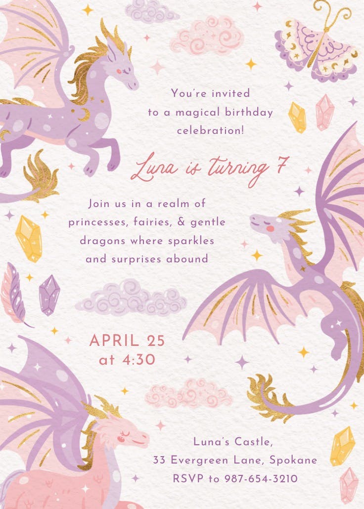 Gentle Dragons - Birthday Invitation Template (Free) | Greetings Island