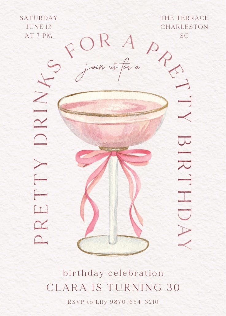 Pretty Drinks - Party Invitation Template (Free) | Greetings Island