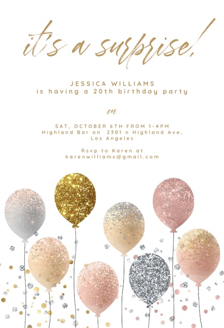 Glitter Balloon Birthday Invitation Template Greetings Island