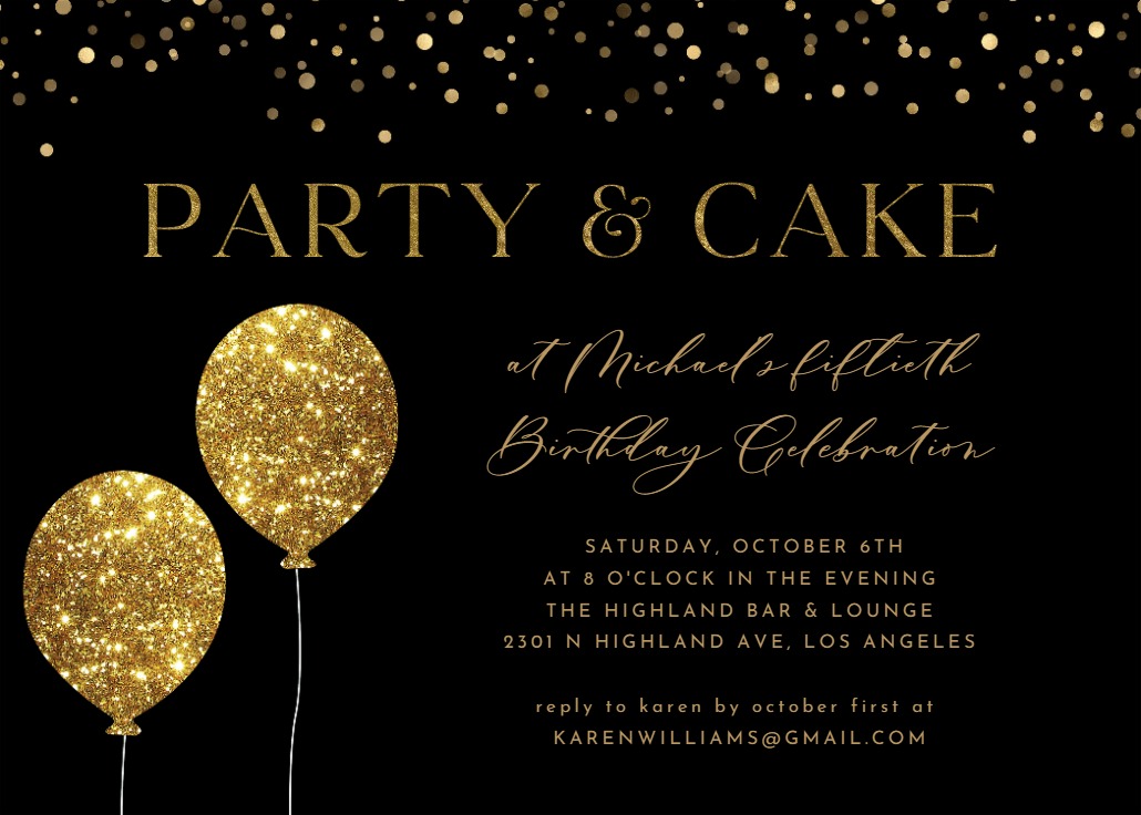 Gold Glitter - Birthday Invitation Template (Free) | Greetings Island