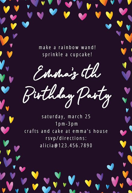 Heart Border - Birthday Invitation Template (Free) | Greetings Island