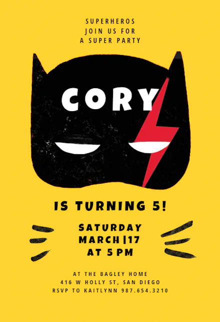 Hero Mask - Birthday Invitation Template (Free) | Greetings Island