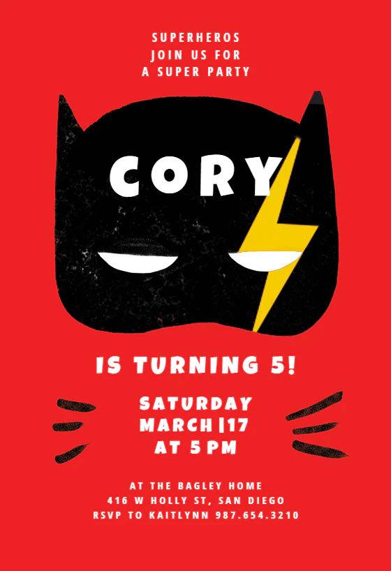 Hero mask - Birthday Invitation Template (Free) | Greetings Island