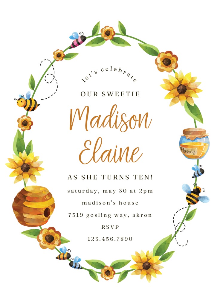 Honey Bee - Birthday Invitation Template | Greetings Island