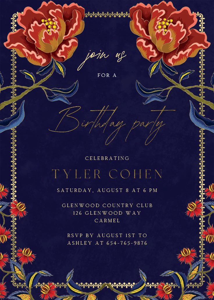 Indian flowers & frame - Birthday Invitation Template (Free ...