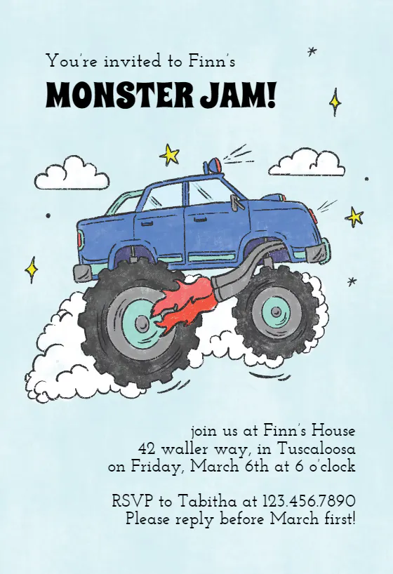 Monster Jam - Birthday Invitation Template (Free) | Greetings Island