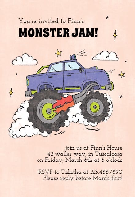 Monster Jam - Birthday Invitation Template (Free) | Greetings Island