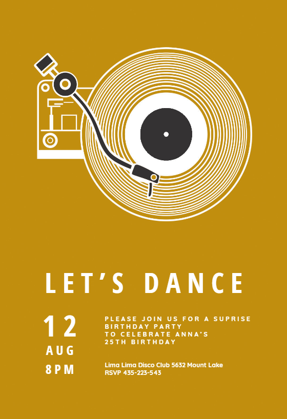 Music Record Player - Birthday Invitation Template (Free) | Greetings ...