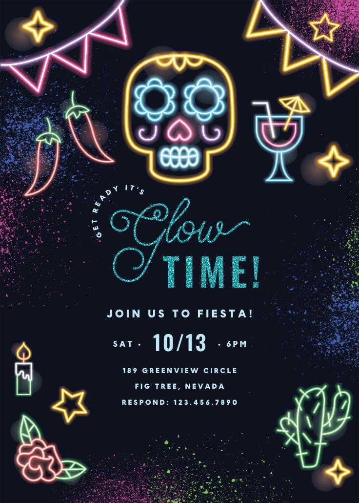 Neon Glow - Birthday Invitation Template (Free) | Greetings Island