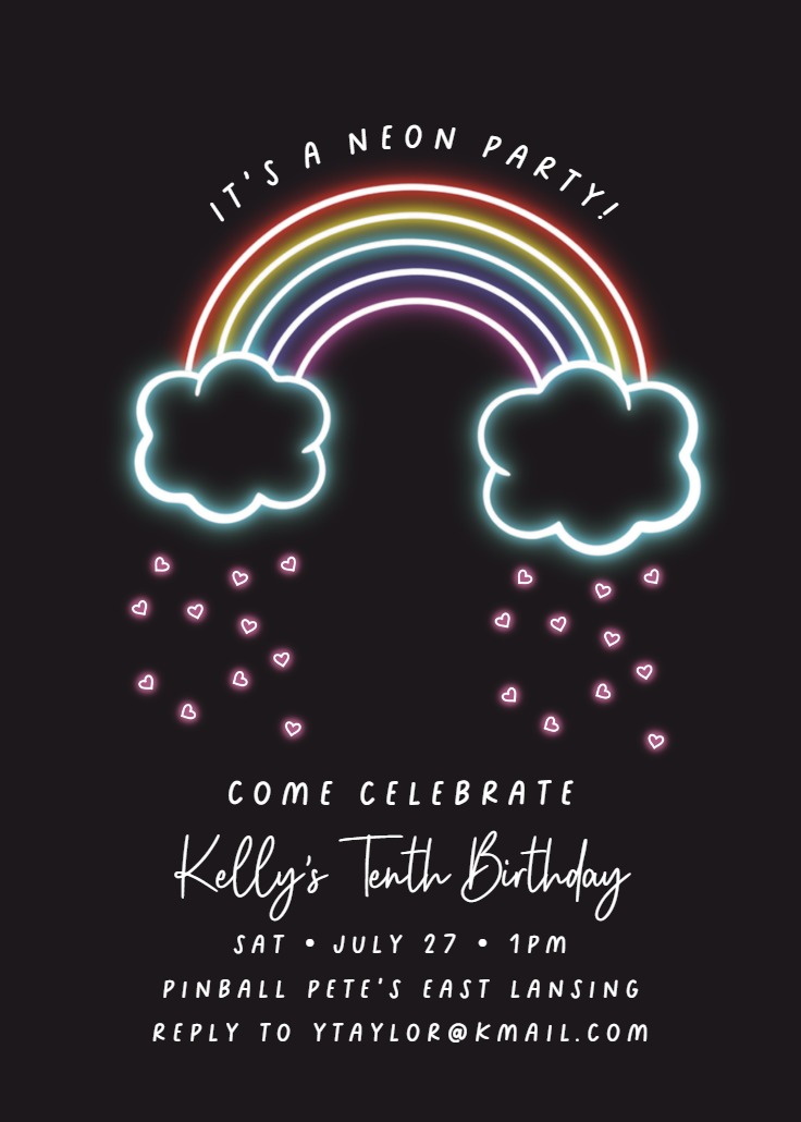Neon Rainbow Party - Birthday Invitation Template (Free) | Greetings Island