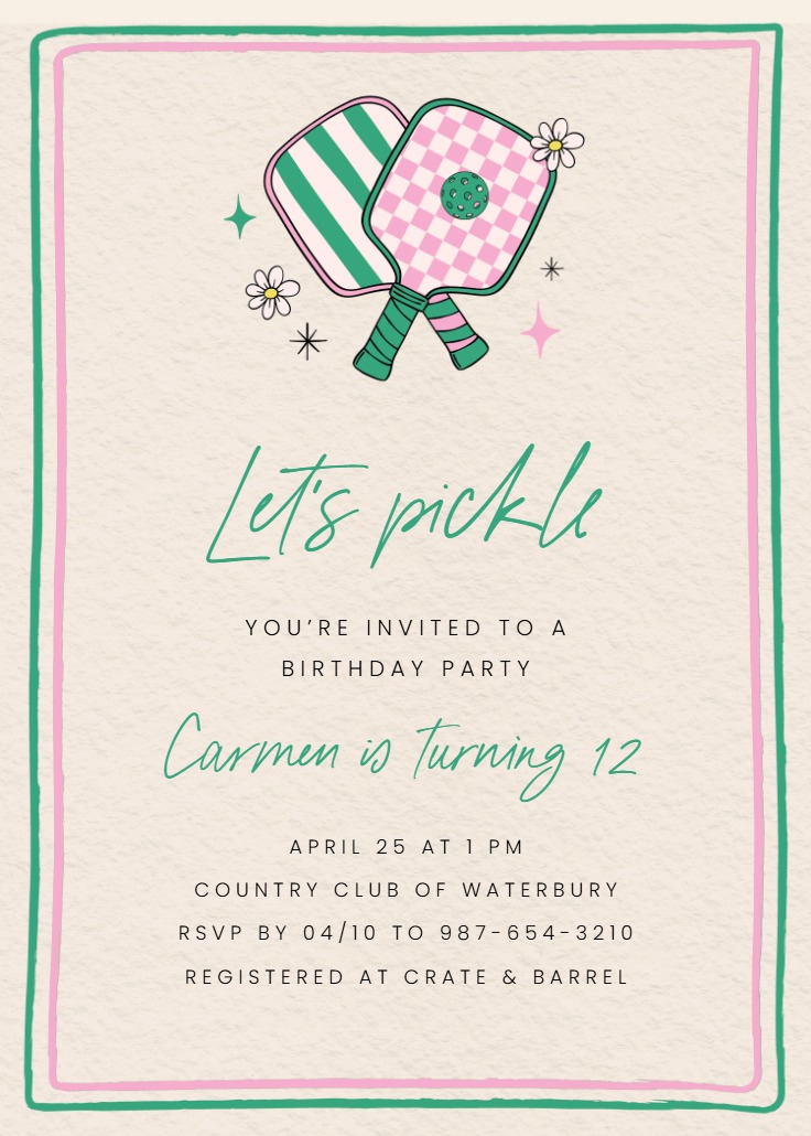 Pickleball party - Birthday Invitation Template (Free) | Greetings Island