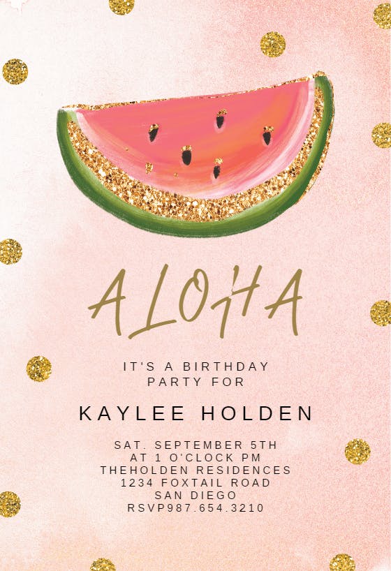 Pink And Gold Watermelon - Birthday Invitation Template | Greetings Island