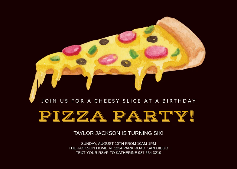 Pizza Party - Birthday Invitation Template (Free) | Greetings Island