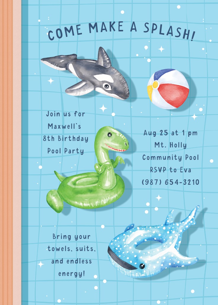 Pool cowabunga - Birthday Invitation Template (Free) | Greetings Island