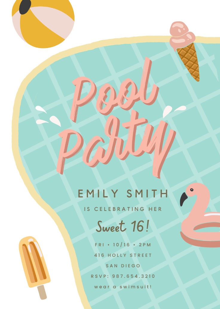 Pool splash - Party Invitation Template (Free) | Greetings Island