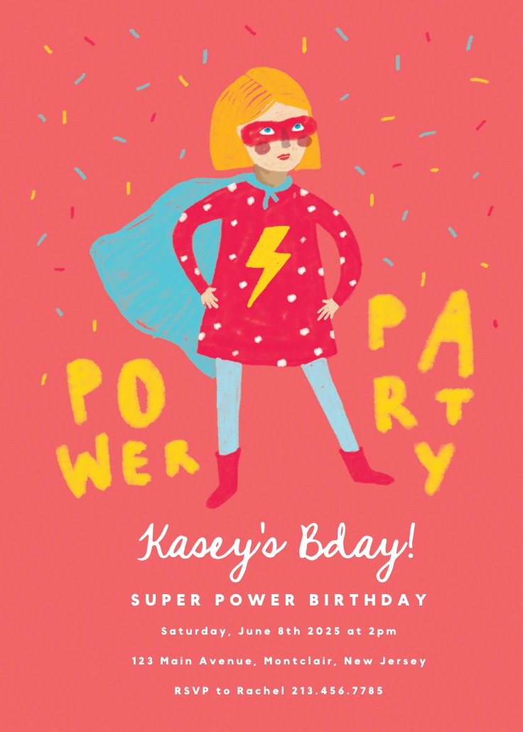 Power girl party - Birthday Invitation Template (Free) | Greetings Island