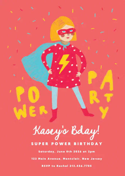 Power Girl Party - Birthday Invitation Template (Free) | Greetings Island