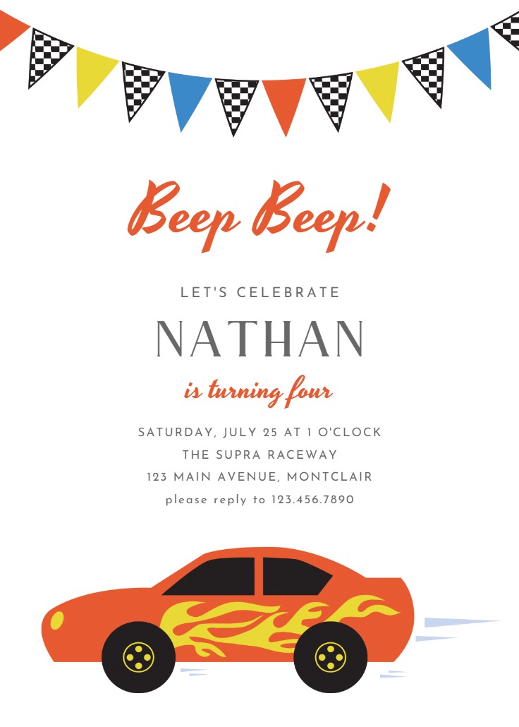 Racing car - Birthday Invitation Template (Free) | Greetings Island