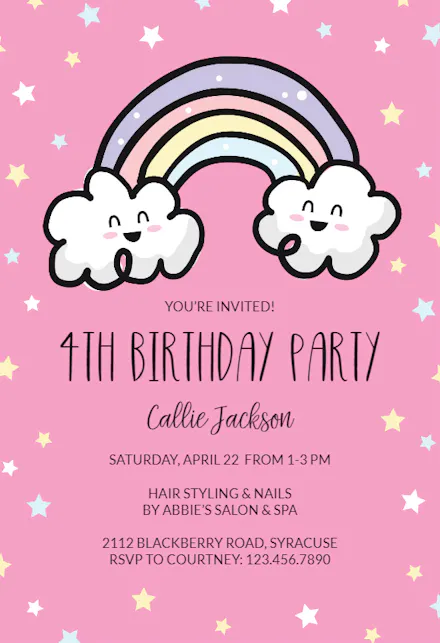 Rainbow Clouds - Birthday Invitation Template (Free) | Greetings Island