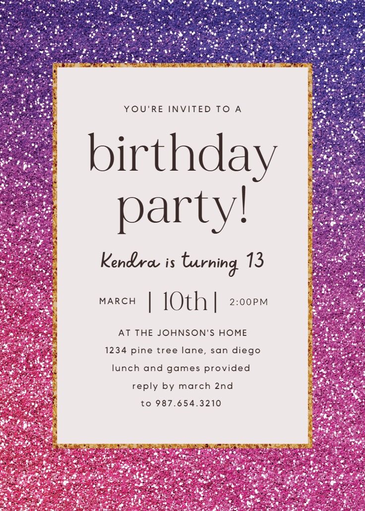 Rainbow Glitter - Birthday Invitation Template | Greetings Island