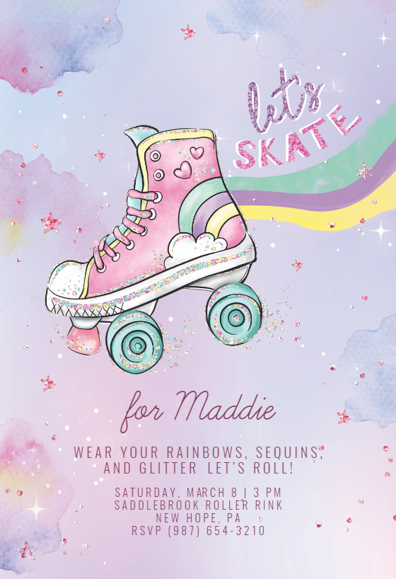 Rainbow Skate - Birthday Invitation Template (Free) | Greetings Island