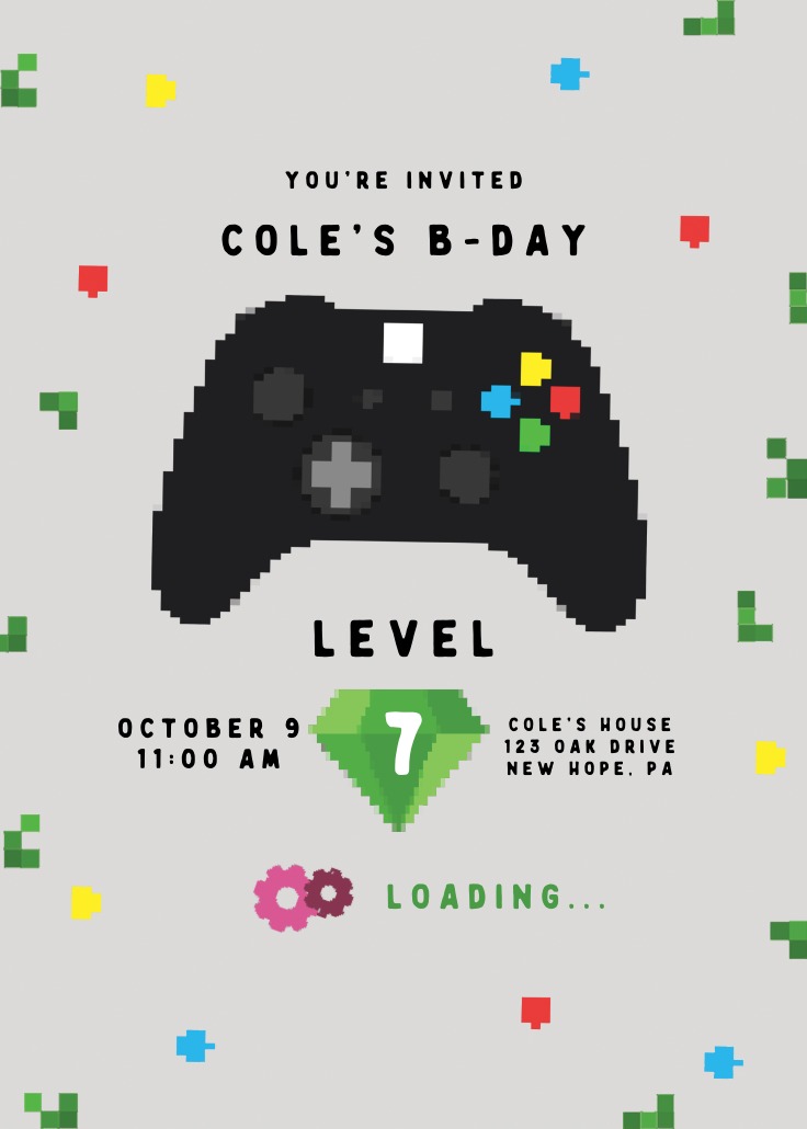 Classic gamer - Birthday Invitation Template (Free) | Greetings Island