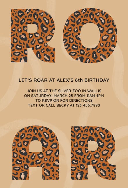 Roar Typo - Birthday Invitation Template (Free) | Greetings Island