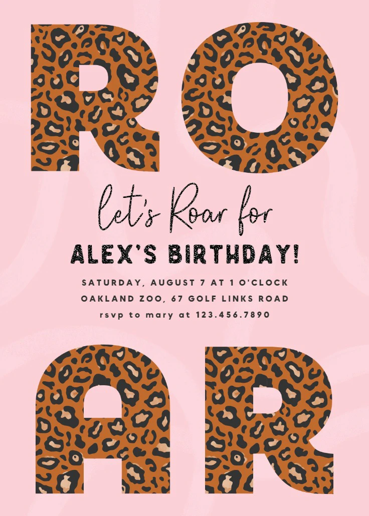 Roar typo - Birthday Invitation Template (Free) | Greetings Island