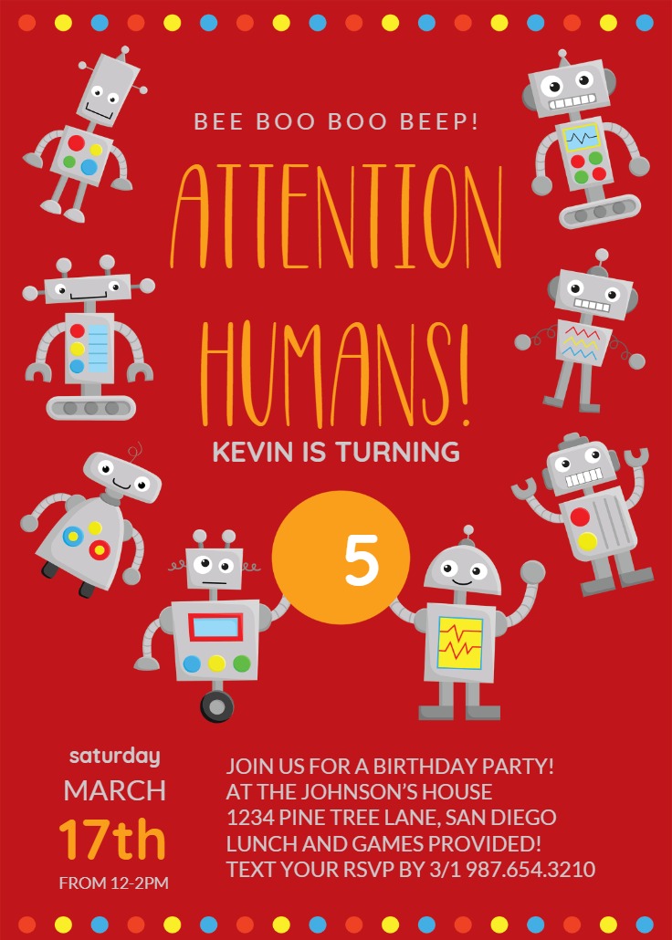 Robots - Birthday Invitation Template (Free) | Greetings Island