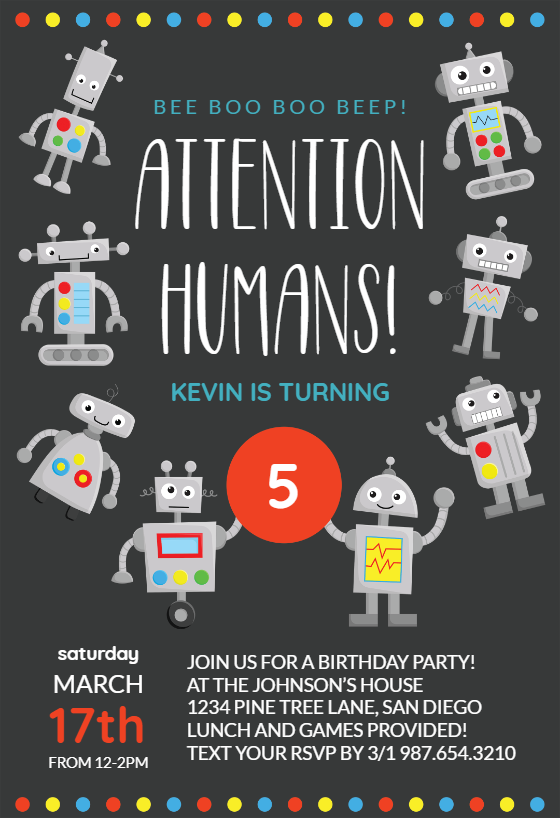 Robots - Birthday Invitation Template (Free) | Greetings Island