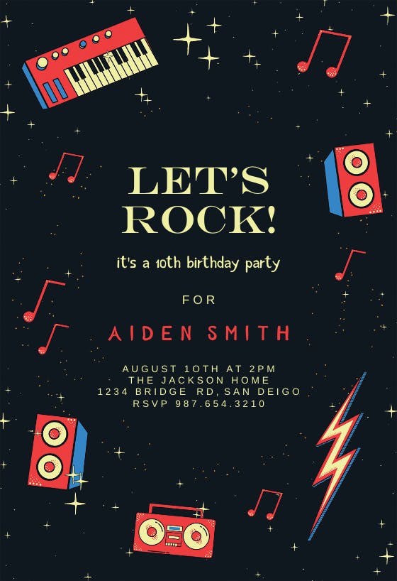 Rock Music Party - Birthday Invitation Template (Free) | Greetings Island