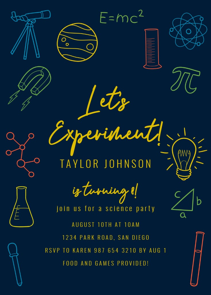 Science Doodles - Birthday Invitation Template (Free) | Greetings Island