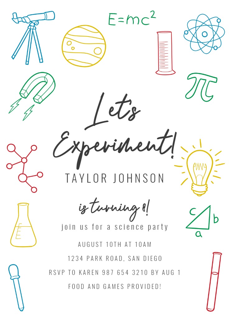 Science Doodles - Birthday Invitation Template (Free) | Greetings Island