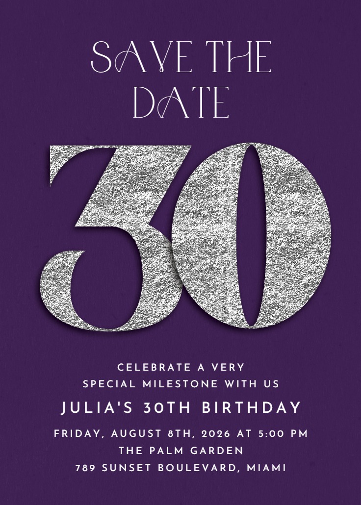 Shimmering Numbers 30 - Birthday Invitation Template | Greetings Island