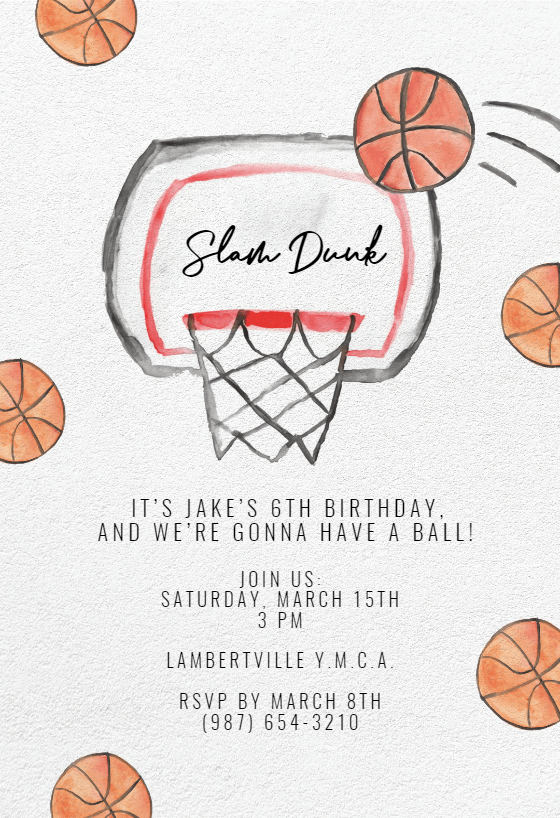 Slam Dunk Basketball - Birthday Invitation Template (Free) | Greetings ...