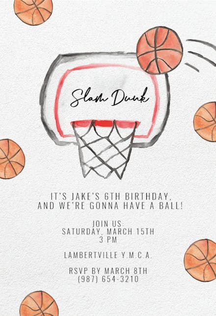 Slam Dunk Basketball - Birthday Invitation Template (Free) | Greetings ...