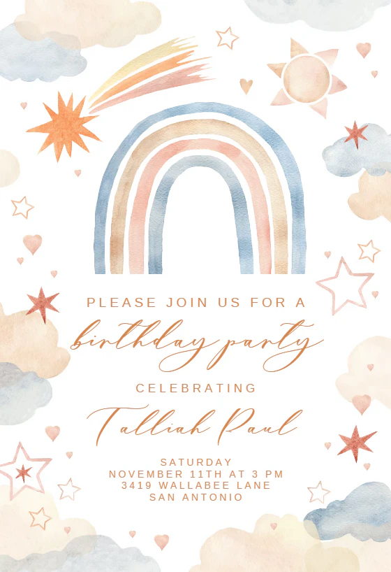 Watercolor Rainbow - Birthday Invitation Template | Greetings Island