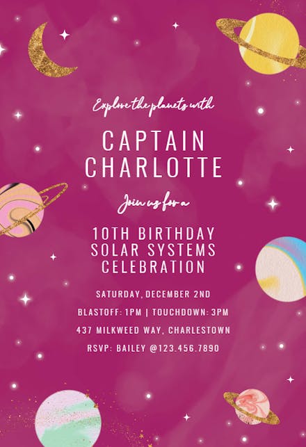 Solar Power Space - Birthday Invitation Template (Free) | Greetings Island