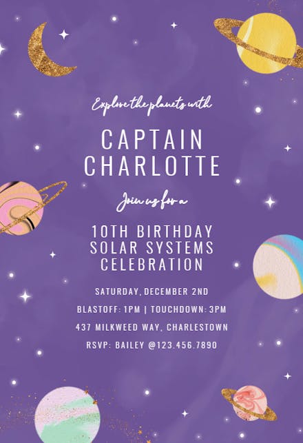 Solar Power Space - Birthday Invitation Template (Free) | Greetings Island