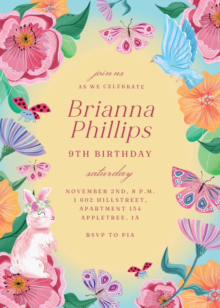 Spring Flowers - Birthday Invitation Template (Free) | Greetings Island