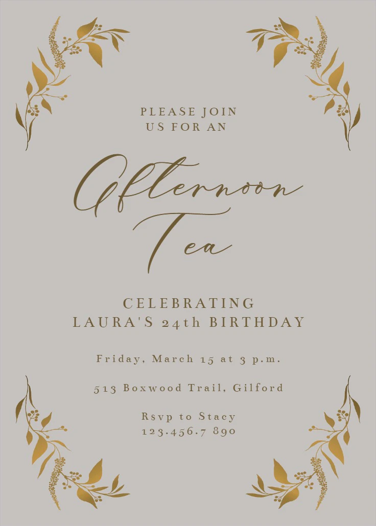 Tiny Gold Botanical - Birthday Invitation Template | Greetings Island