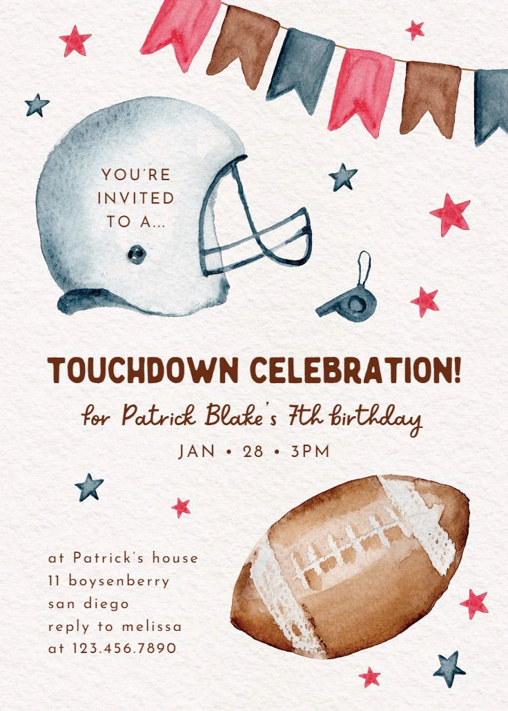 First Down Football - Birthday Invitation Template (Free) | Greetings ...