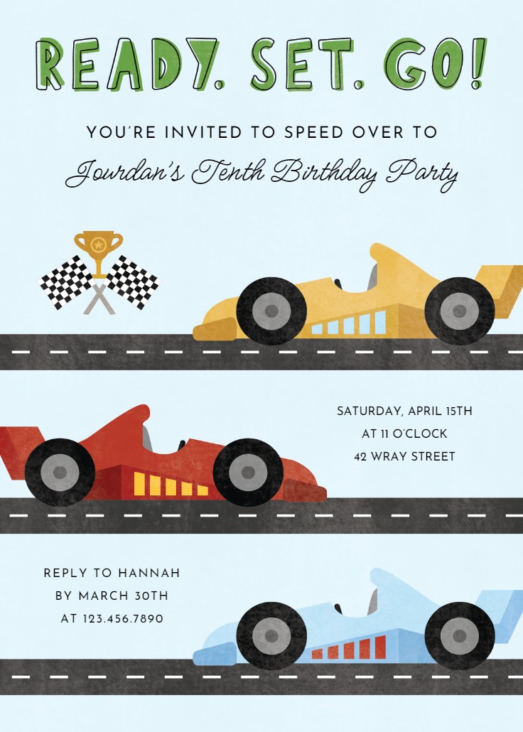 Racing car - Birthday Invitation Template (Free) | Greetings Island