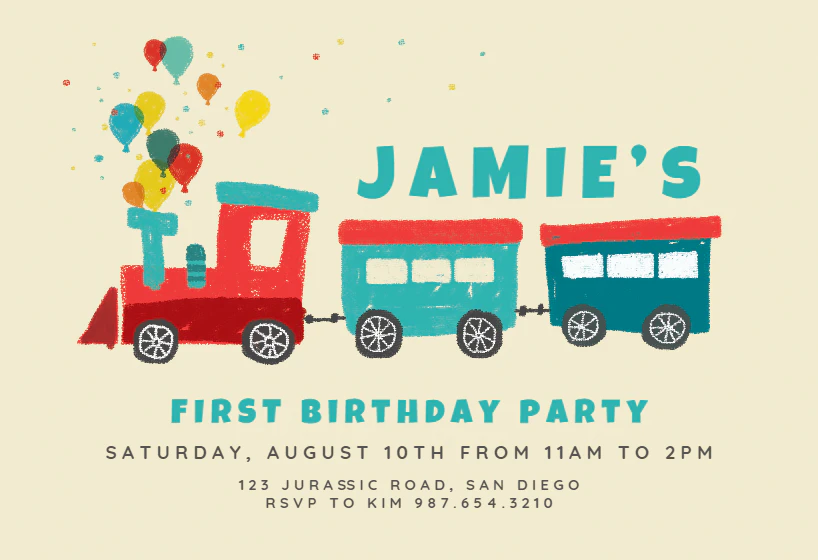 Illustrated train - Birthday Invitation Template (Free) | Greetings Island